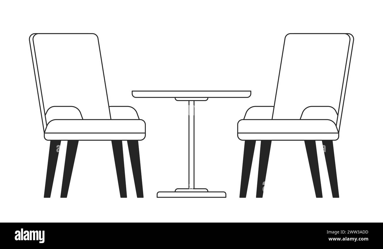 Two chairs around table black and white 2D line cartoon object Stock ...