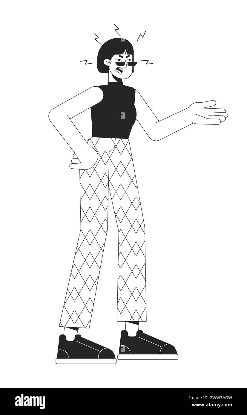 Asian woman complaining black and white 2D line cartoon character Stock ...
