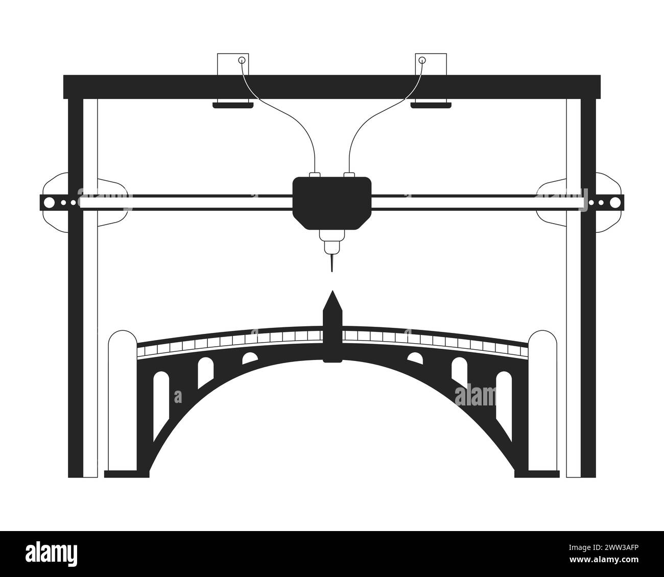 3D printed bridge black and white cartoon flat illustration Stock ...