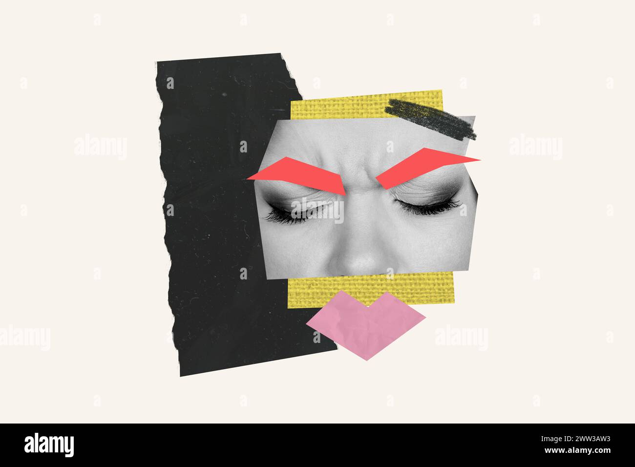 Composite photo collage of young girl face makeup eyebrows eyelashes ...