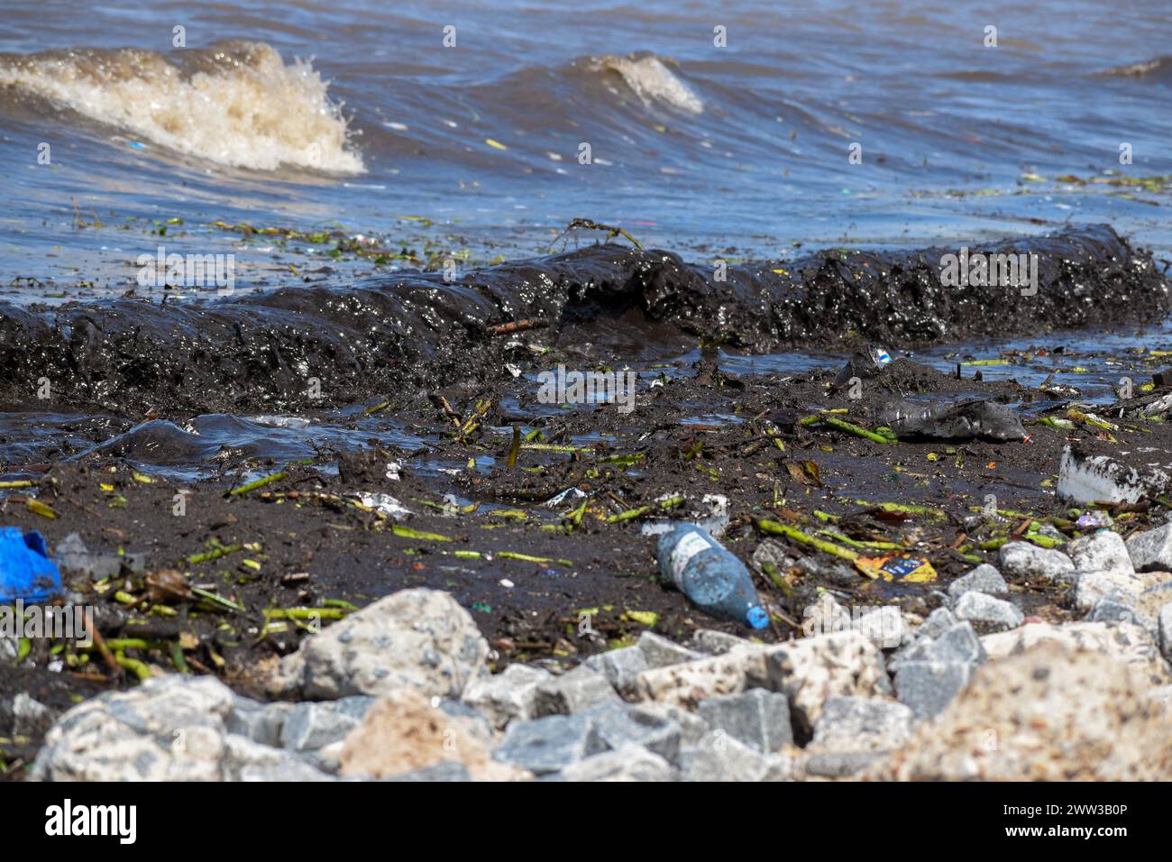 Waste and polluted water, symbolic image of environmental pollution ...