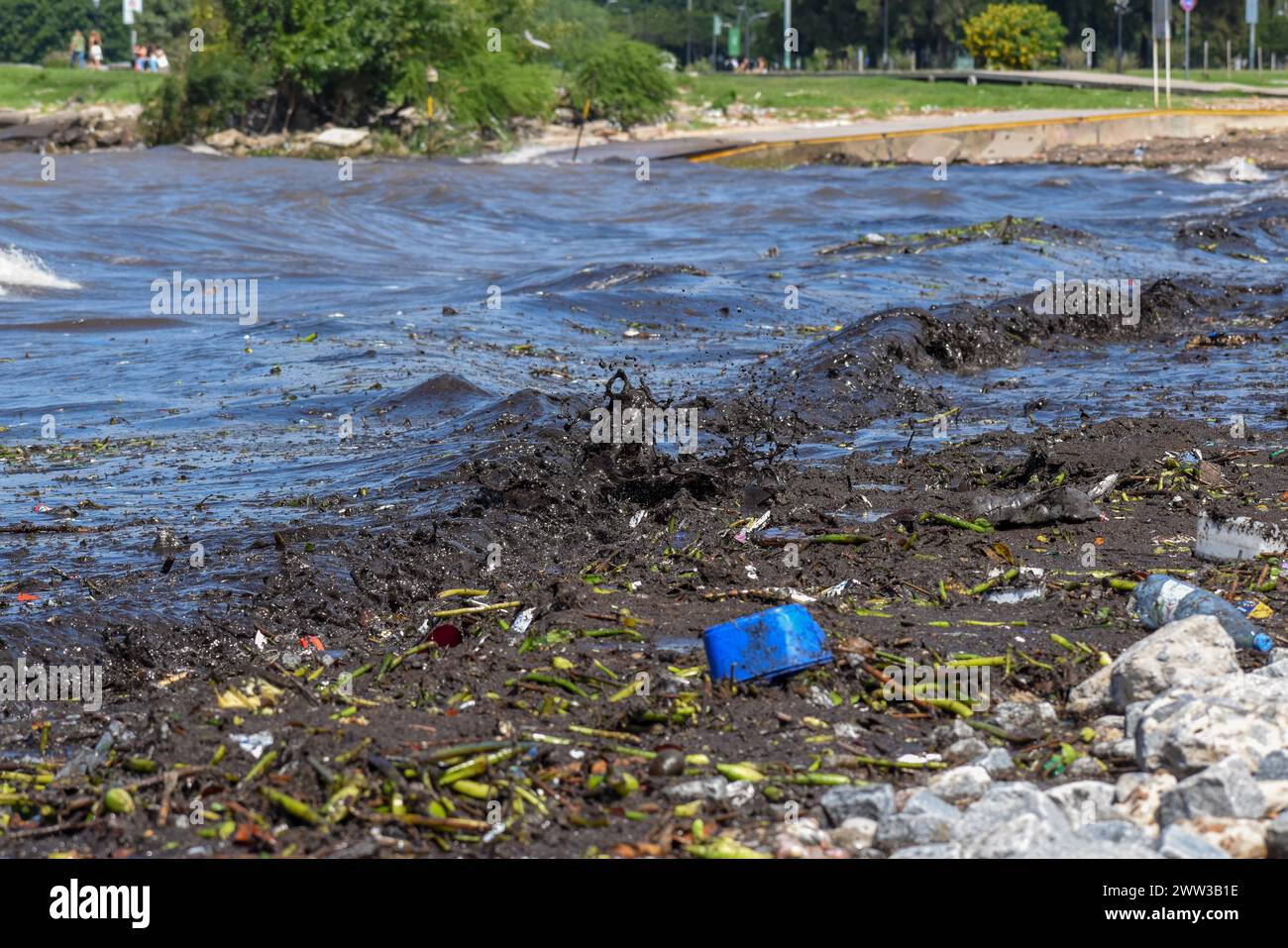 Waste and polluted water, symbolic image of environmental pollution ...