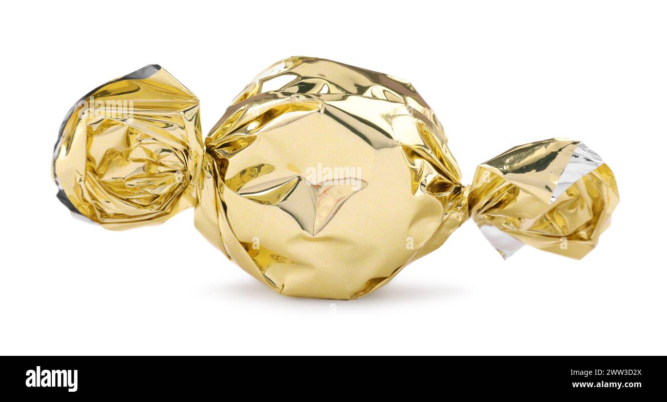 Candy in golden wrapper isolated on white Stock Photo - Alamy
