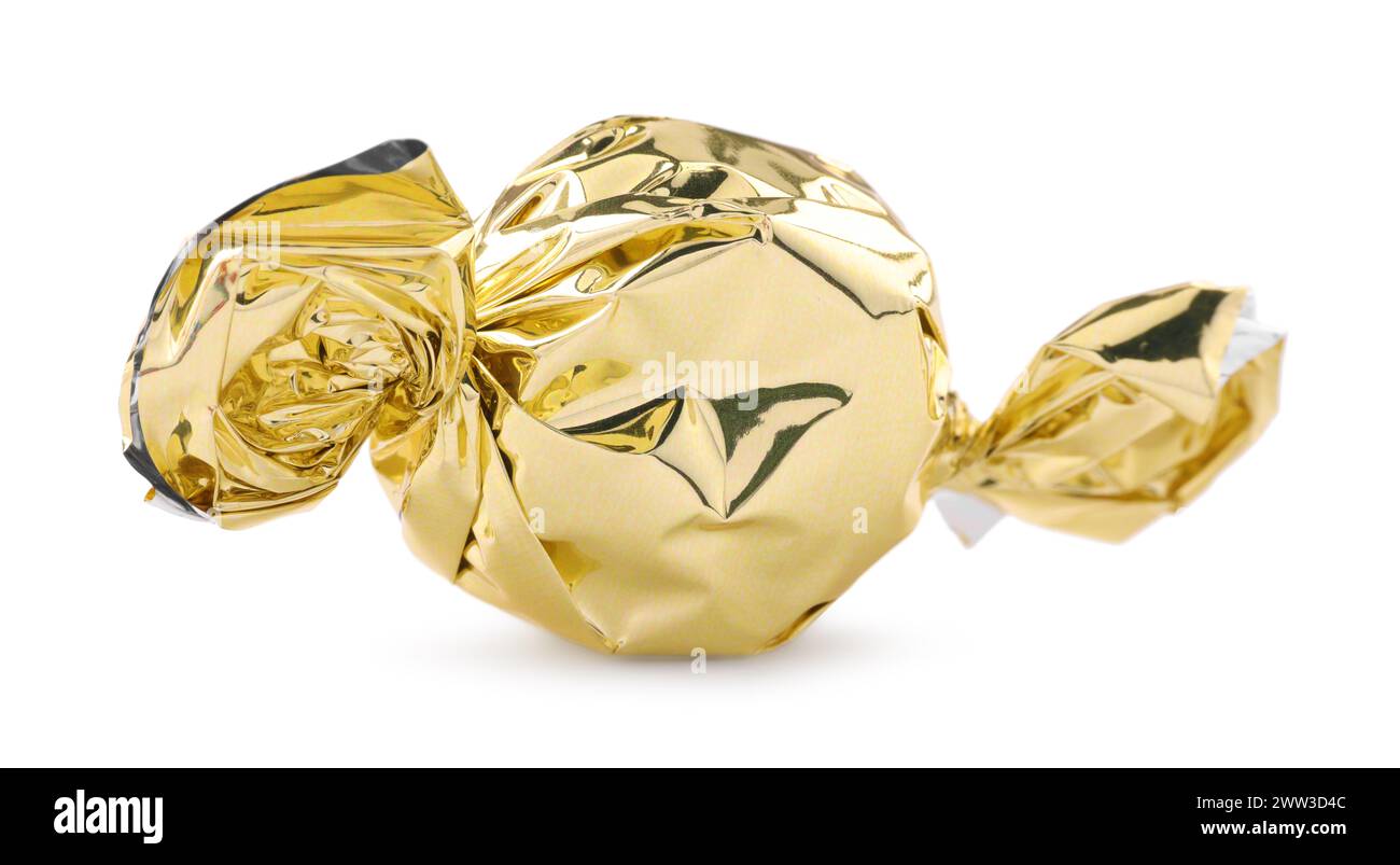 Candy in golden wrapper isolated on white Stock Photo - Alamy