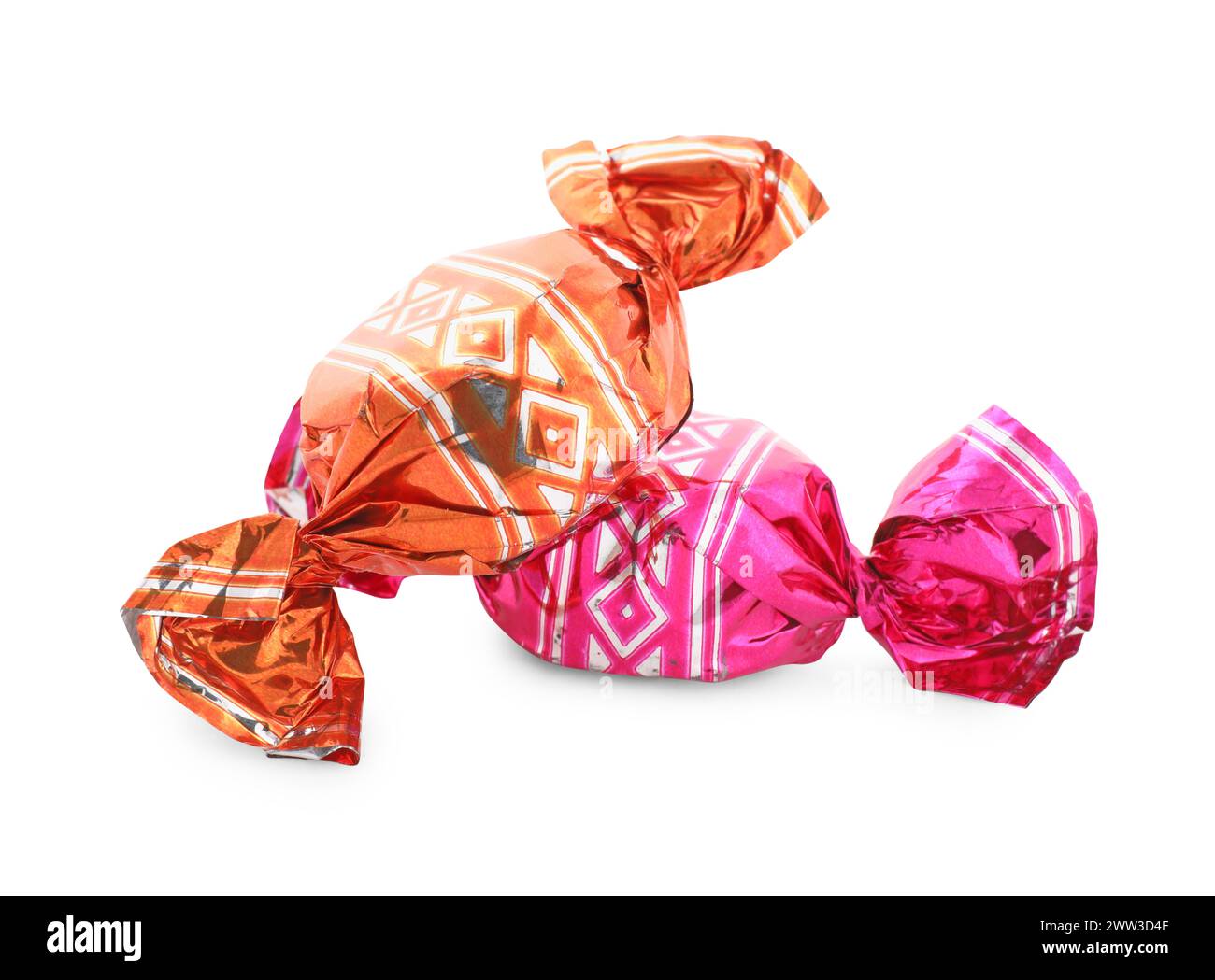 Sweet candies in colorful wrappers on white background Stock Photo - Alamy