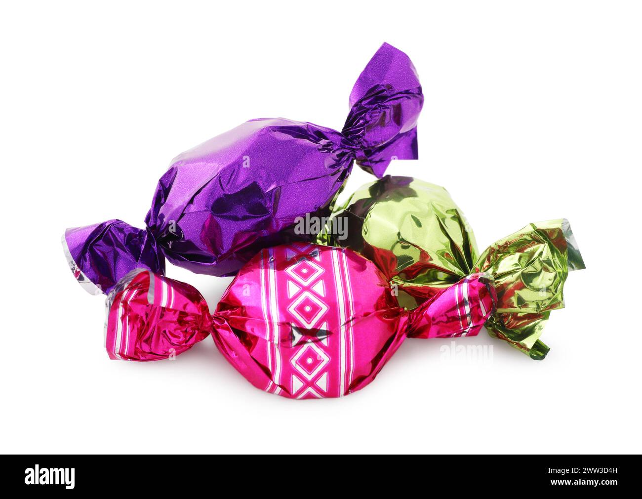 Sweet candies in colorful wrappers on white background Stock Photo - Alamy