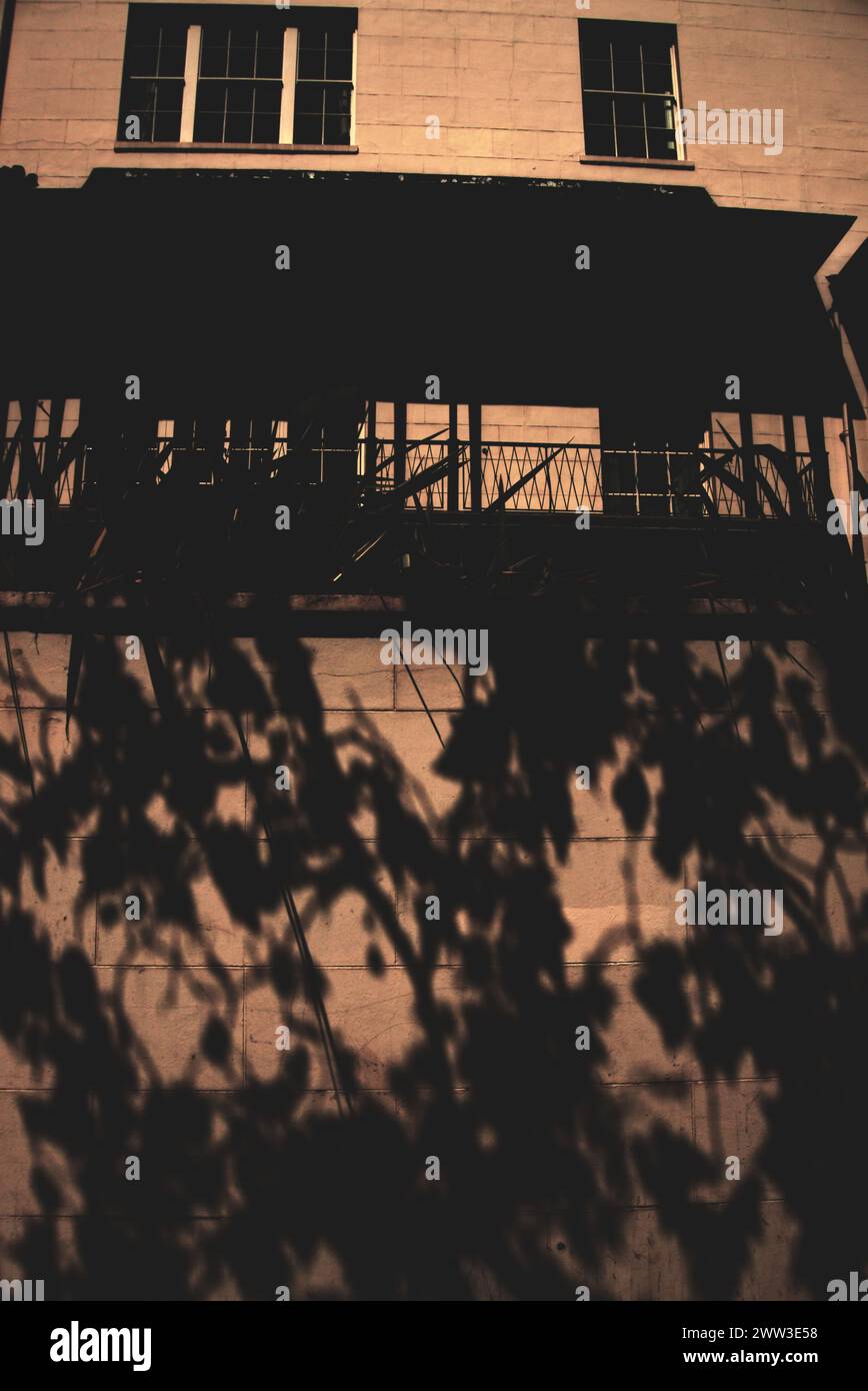 Shadows of the night fall on the facade of a classic building in Marble ...