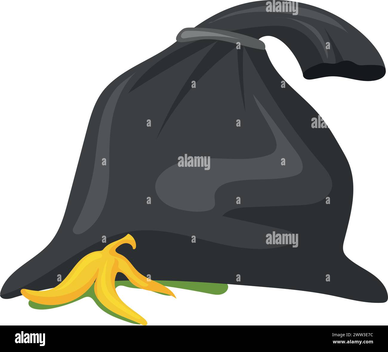 Black trash bag cartoon icon. Garbage waste isolated on white ...