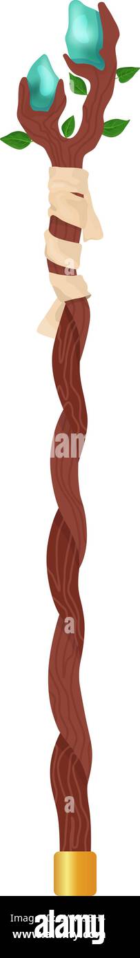 Enchanted wooden stick. Magic weapon. Crystal scepter isolated on white ...