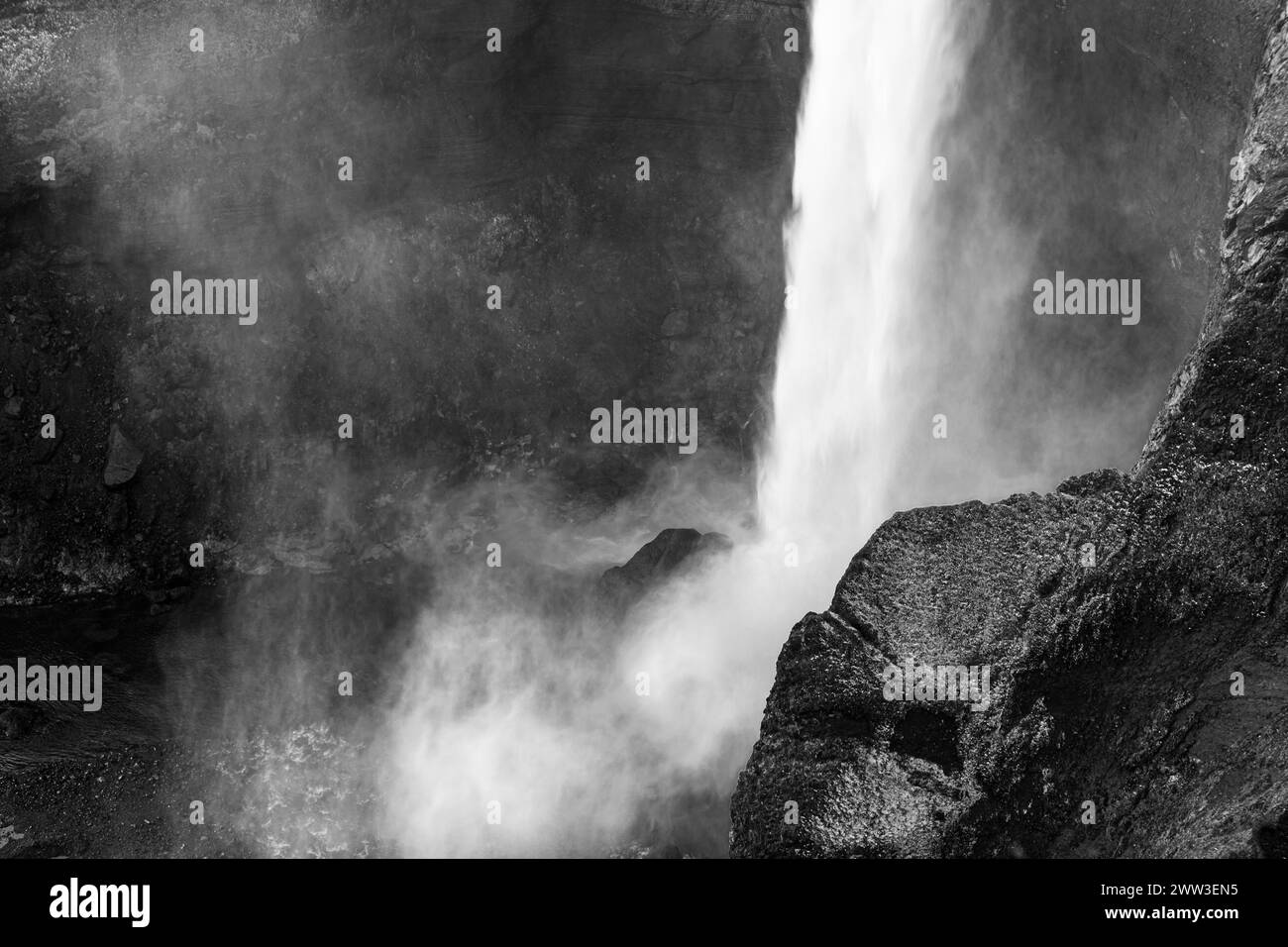 Foaming Halfoss waterfall, black and white photo, Sudurland, Iceland ...