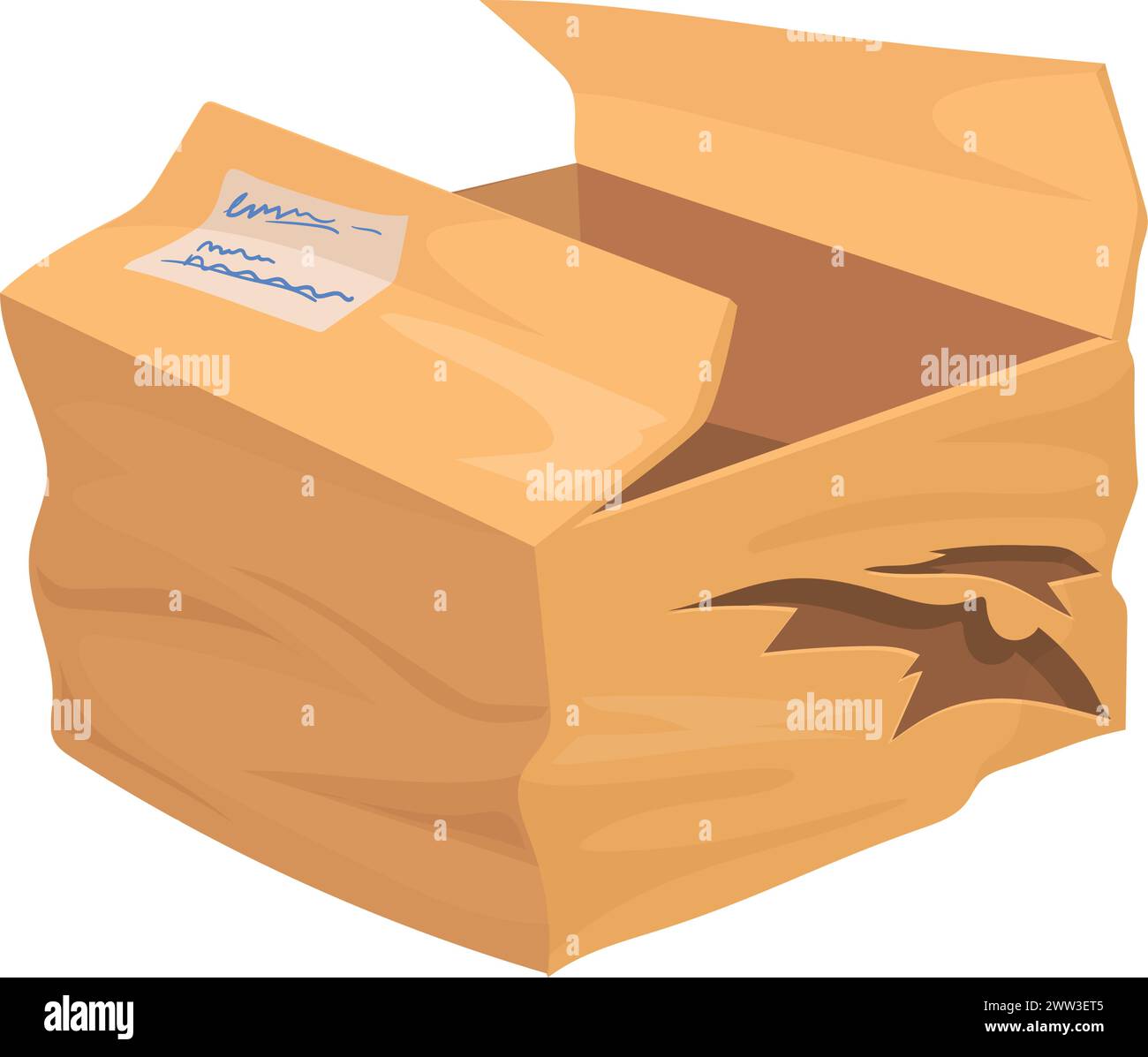 Broken parcel container. Cartoon damaged shipping cardboard box ...