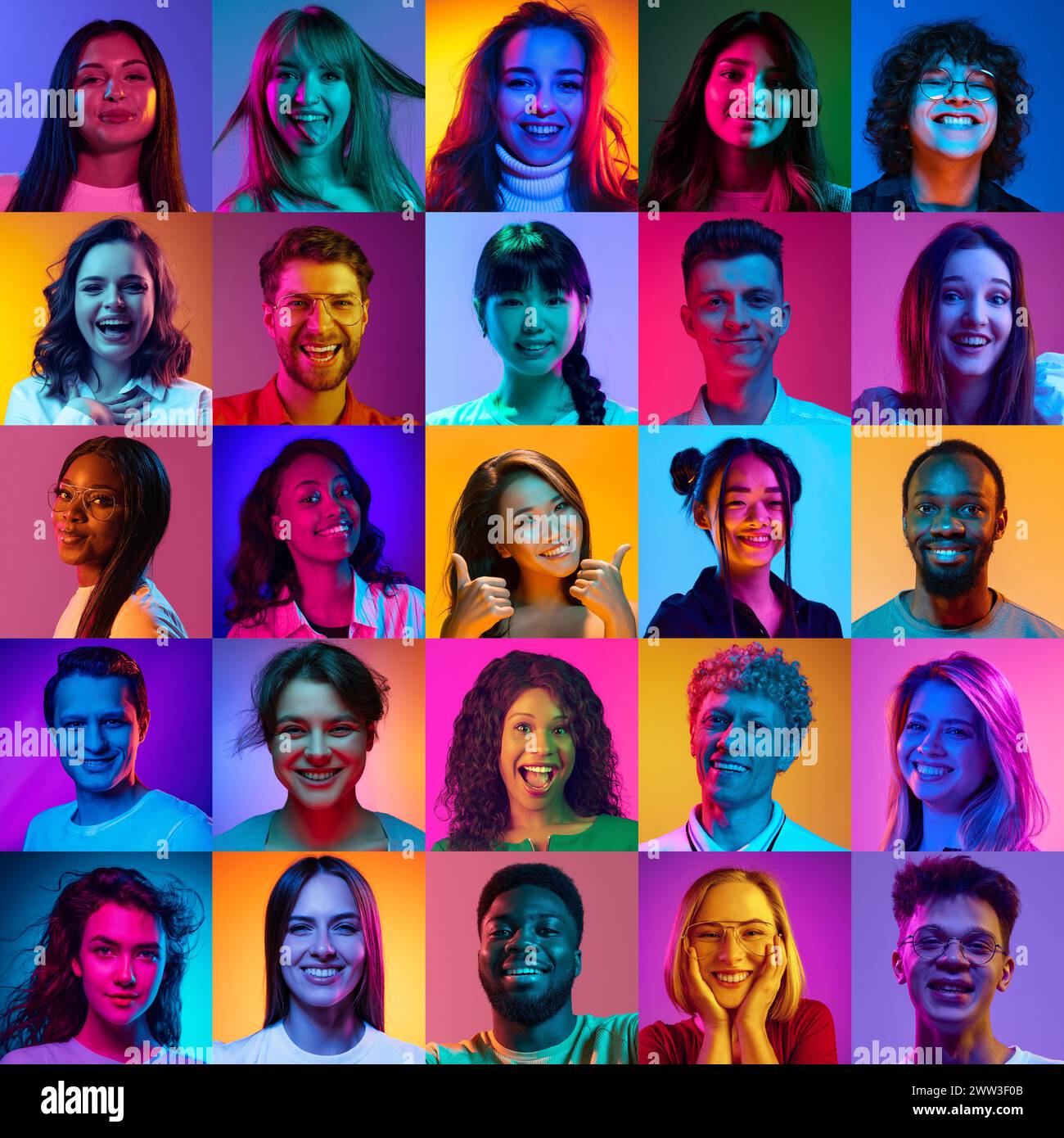 Collage made of portraits of positive people of different age, gender ...