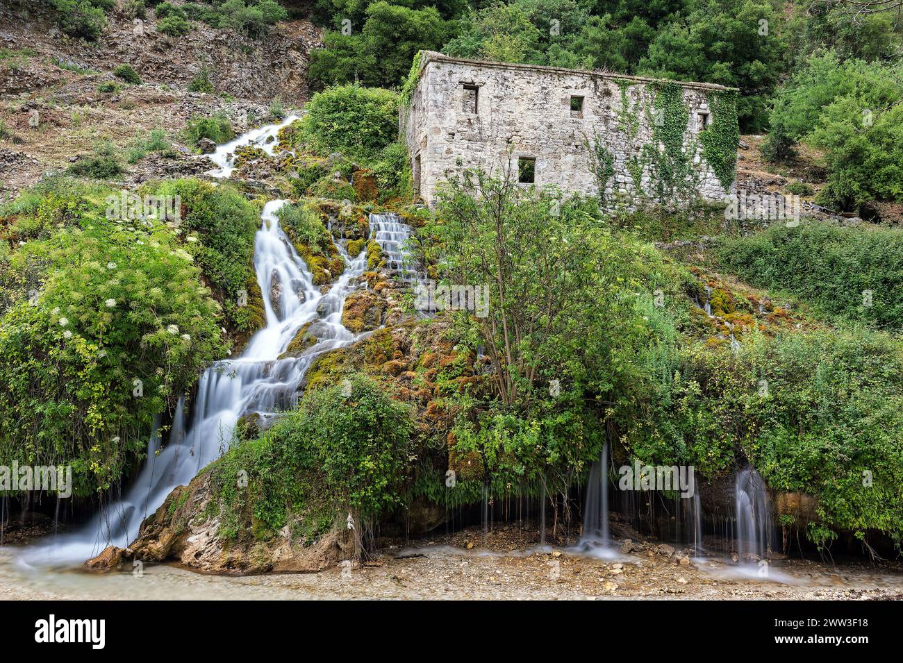 View of a traditional stone watermill at the area of Souli Watermills ...