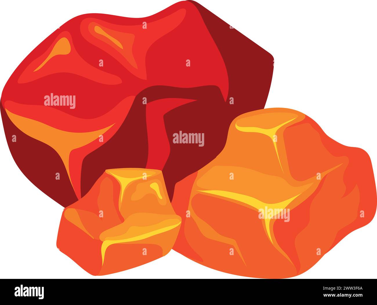 Hot glowing coal. Cartoon charcoal. Burnt fire isolated on white ...