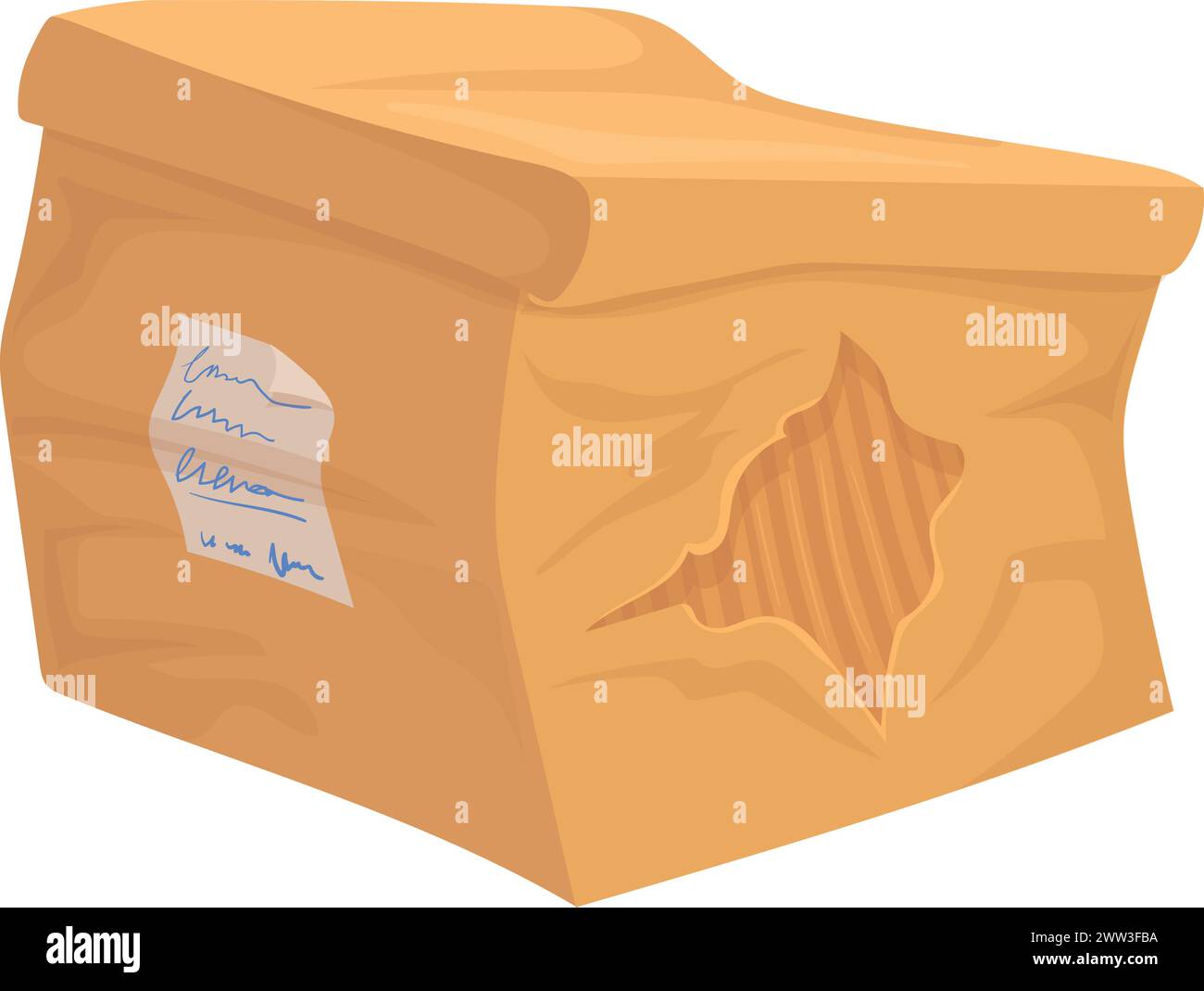 Damaged cardboard box cartoon icon. Crumpled container isolated on ...