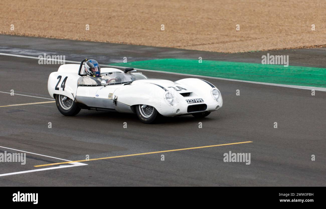 Roger Wills driving his White, 1958, Lotus XV, during the Stirling Moss ...