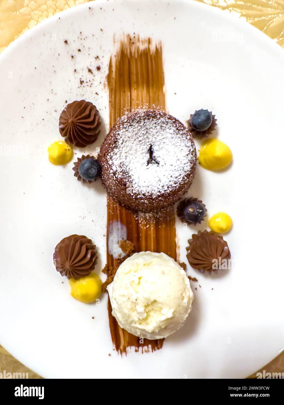 Elegant Design of a Beauty Chocolate Souffle Cake with Vanilla Ice ...
