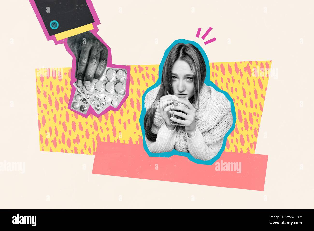Composite collage picture image of female hand hold pills medicament ...
