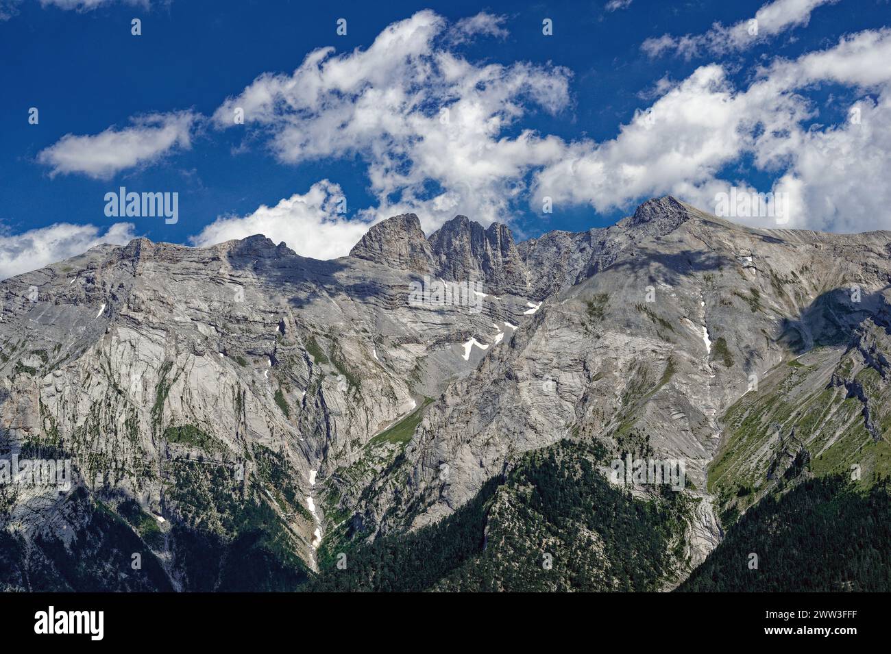 Distant view of the main peaks of Mount Olympus, the highest mountain ...