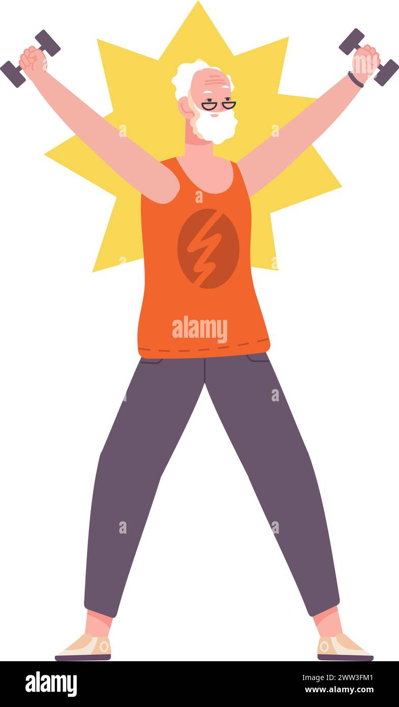 Active old man exercise with dumbells. Senior training isolated on ...