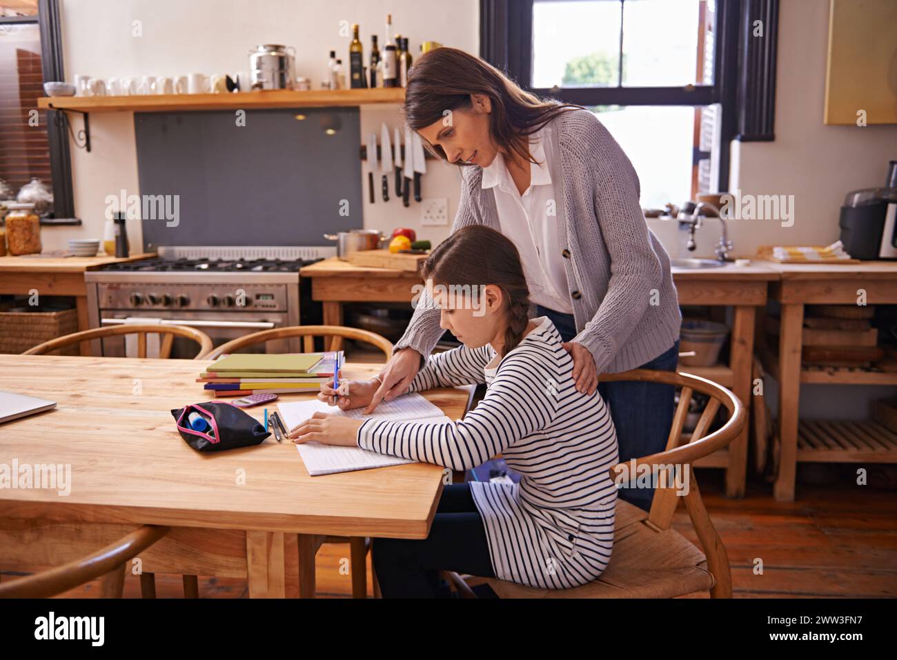 Homework, mother and daughter for writing with help, advice and check ...