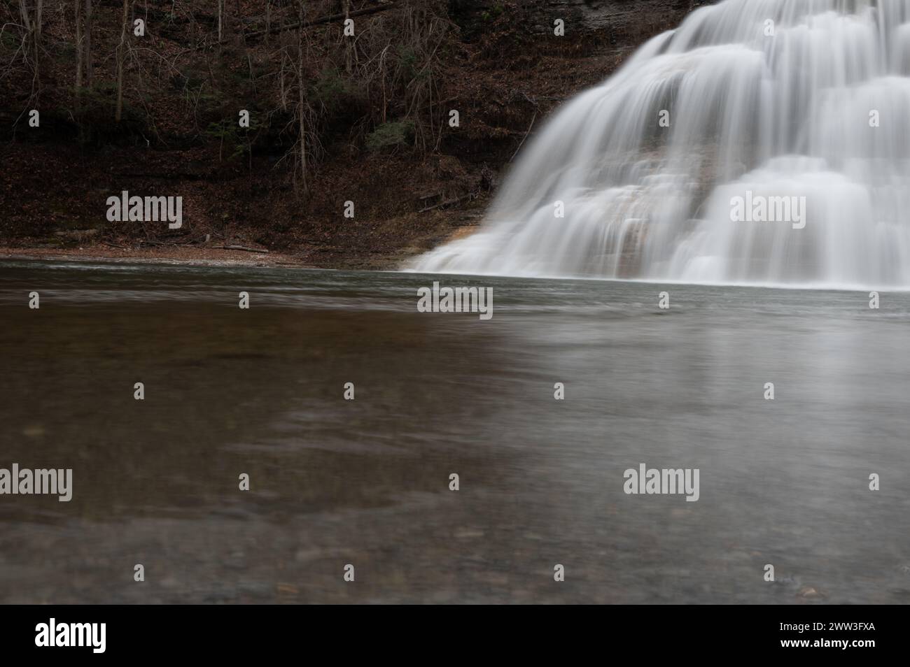 Low angle image of lower falls at Robert Treman State Park in New York ...