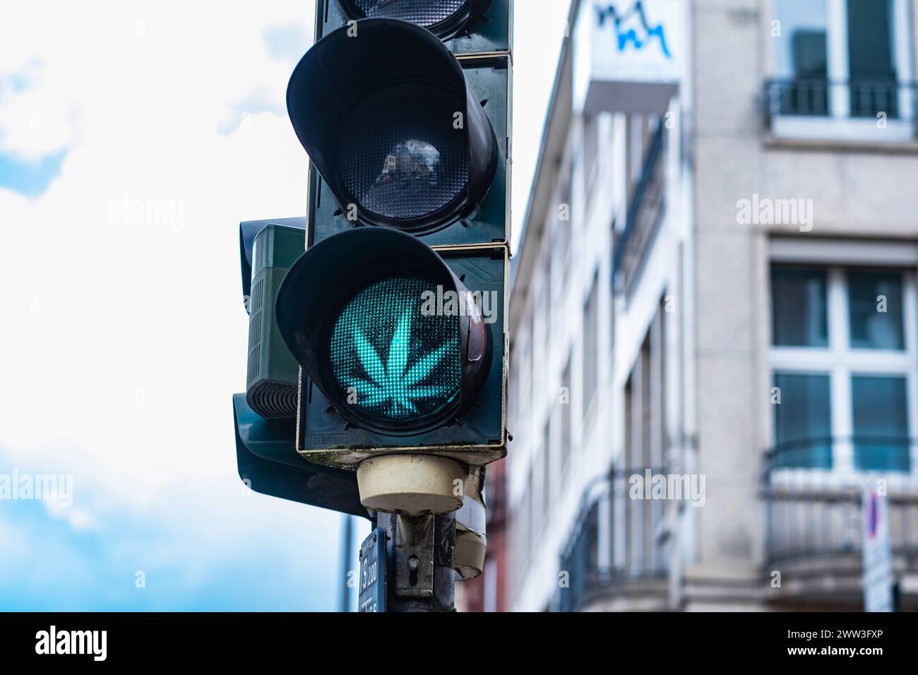 Traffic lights with cannabis leaf and right of way sign in Aachen ...
