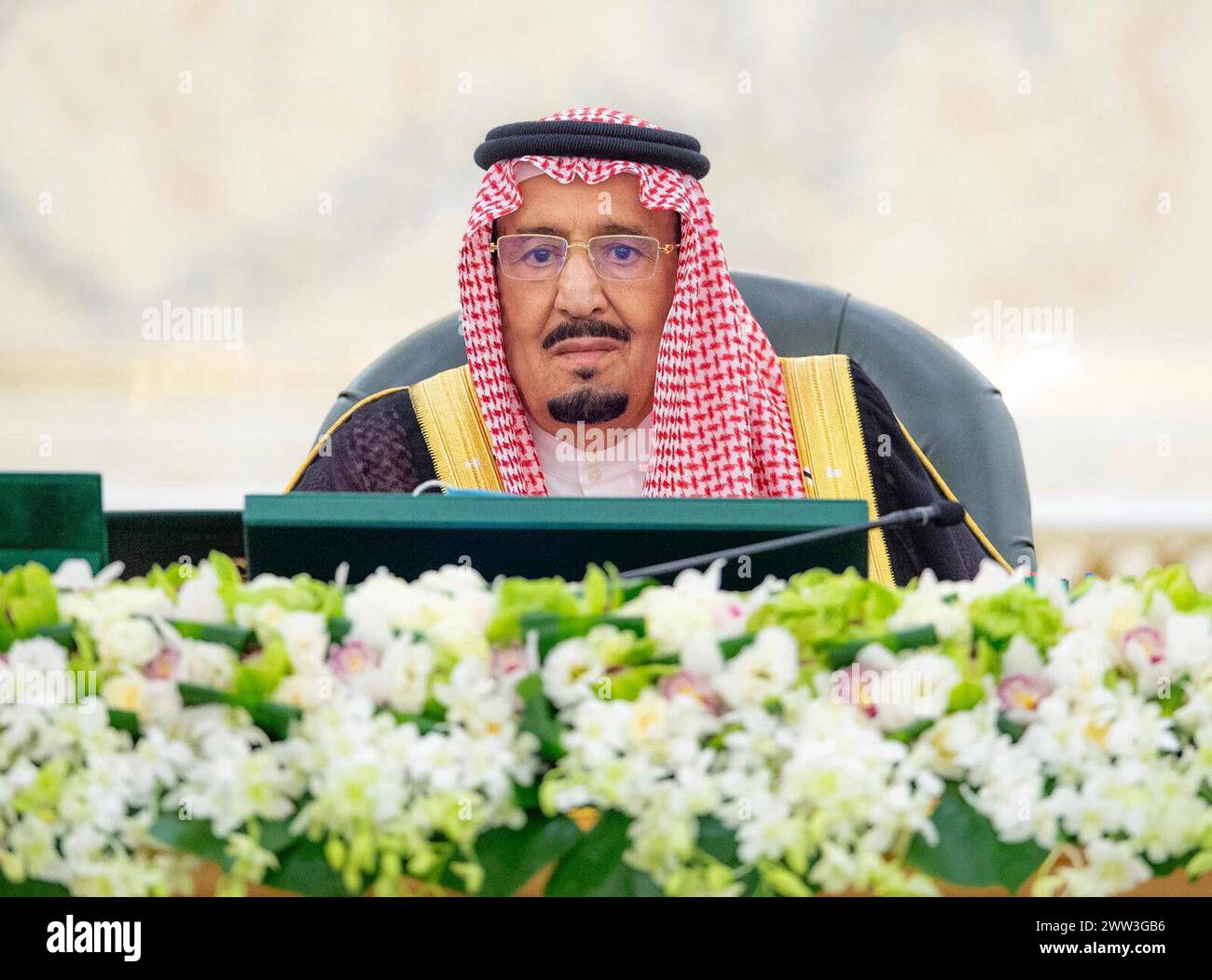 Saudi King Salman bin Abdulaziz Al Saud chairs the Council of Ministers ...
