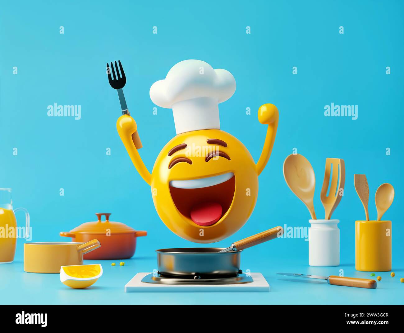 3d emoji chef cooking emoticon symbol icon on blue background Stock ...