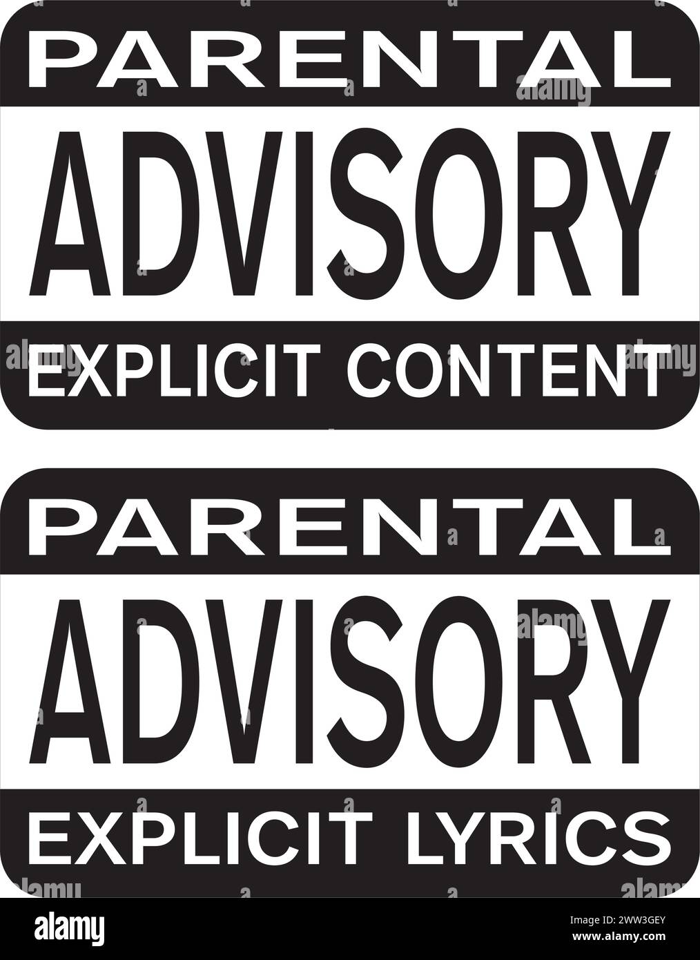 Explicit lyrics and explicit content parental advisory banners Stock ...