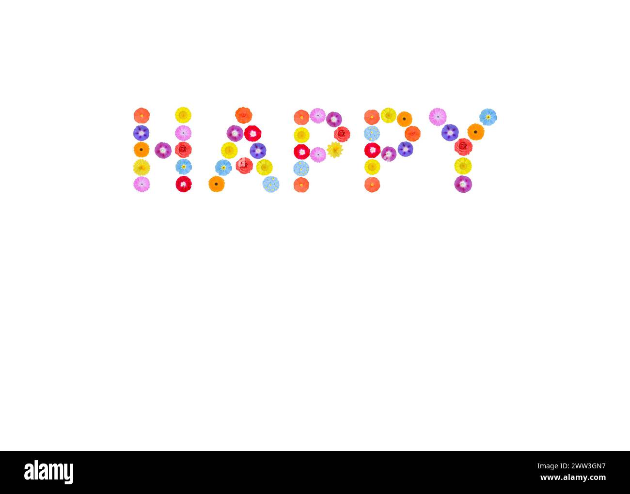 Happy written with flowers Stock Photo - Alamy