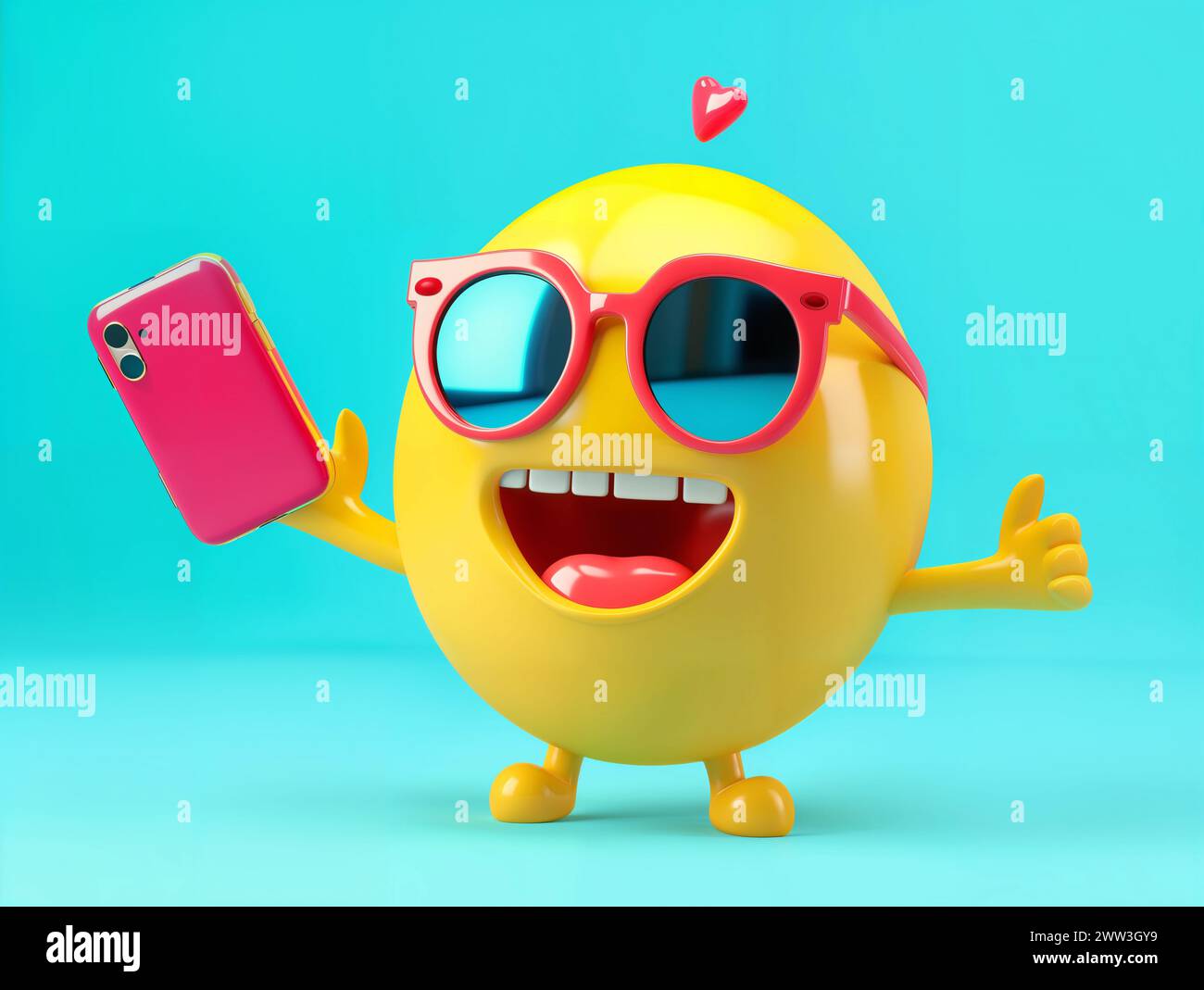 3d emoji using smartphone emoticon symbol icon on blue background Stock ...