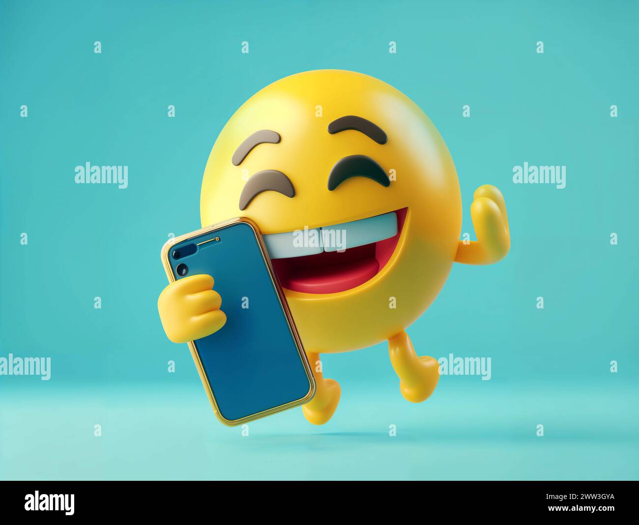 3d emoji using smartphone emoticon symbol icon on blue background Stock ...