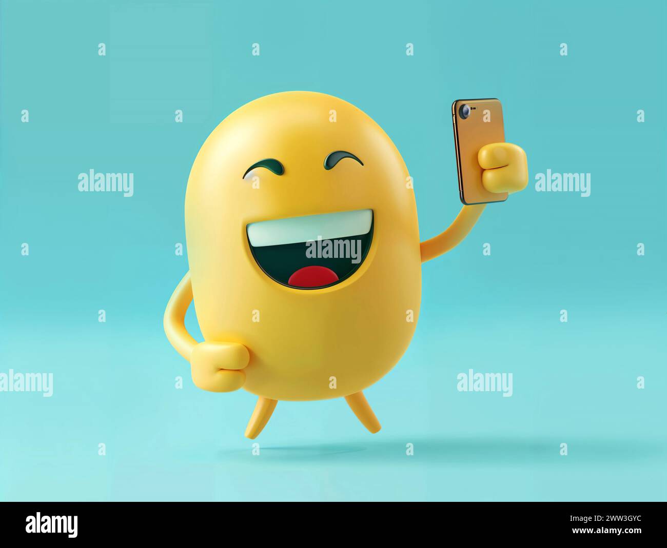 3d emoji using smartphone emoticon symbol icon on blue background Stock ...