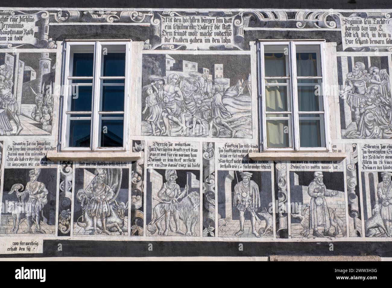 House facade with wall painting from the Renaissance period, sgraffito ...