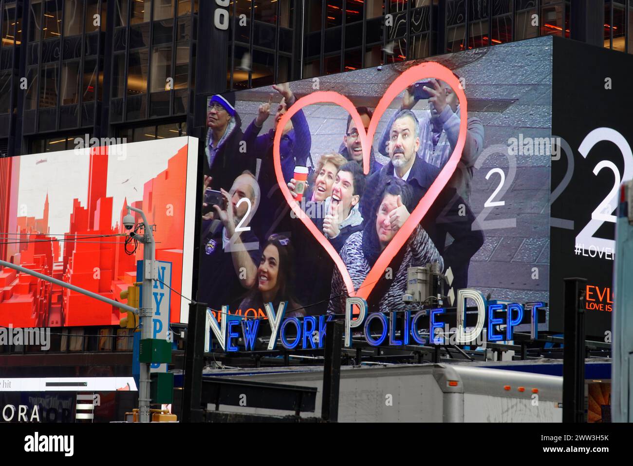 A large billboard in Times Square shows the New York Police Department ...