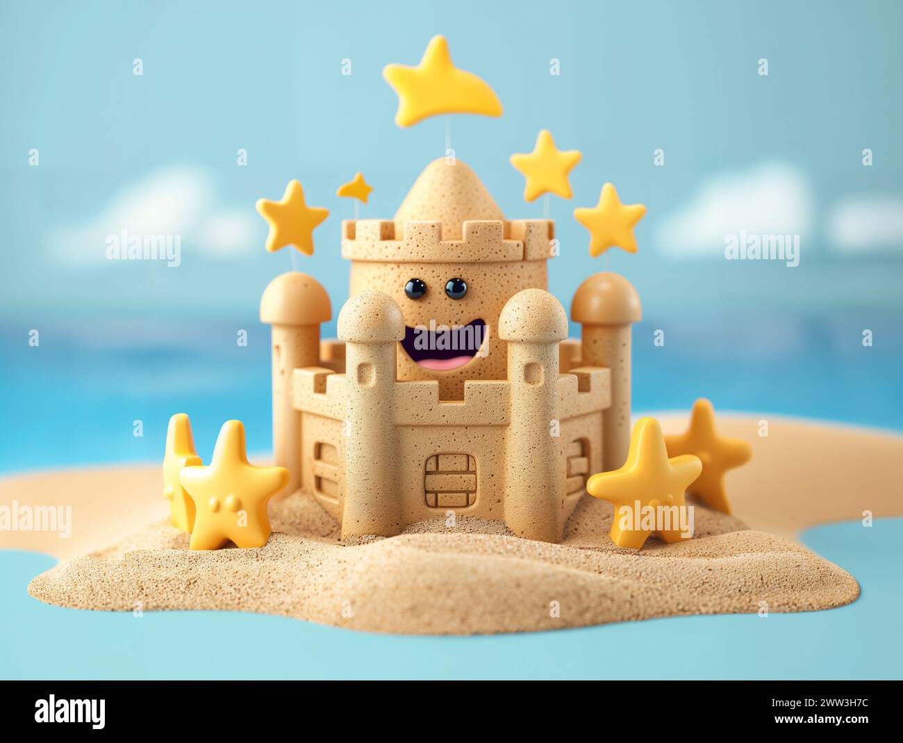 3d emoji send castle emoticon symbol icon on blue background Stock ...