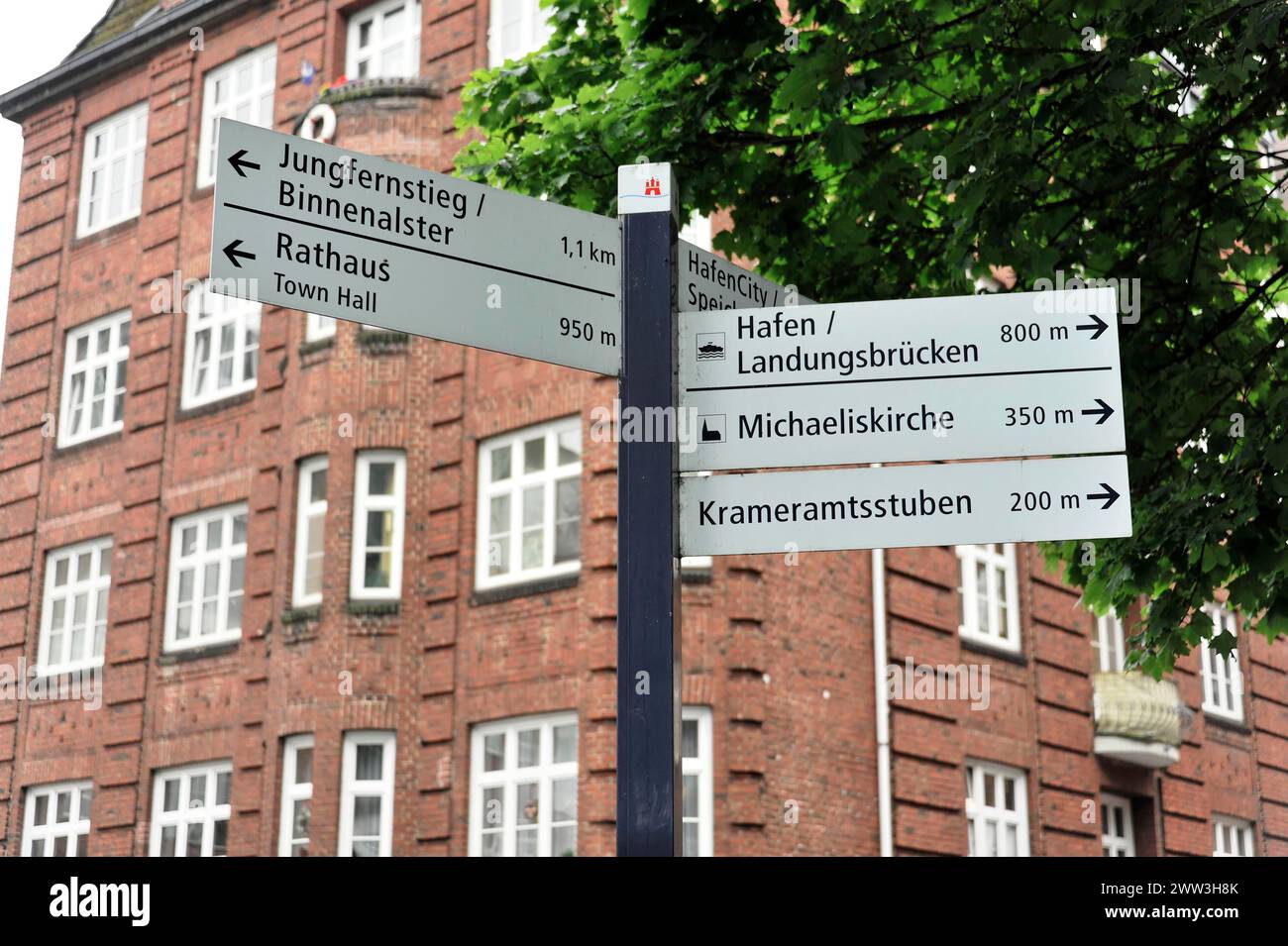 An information sign shows the directions to Hamburg's famous sights ...