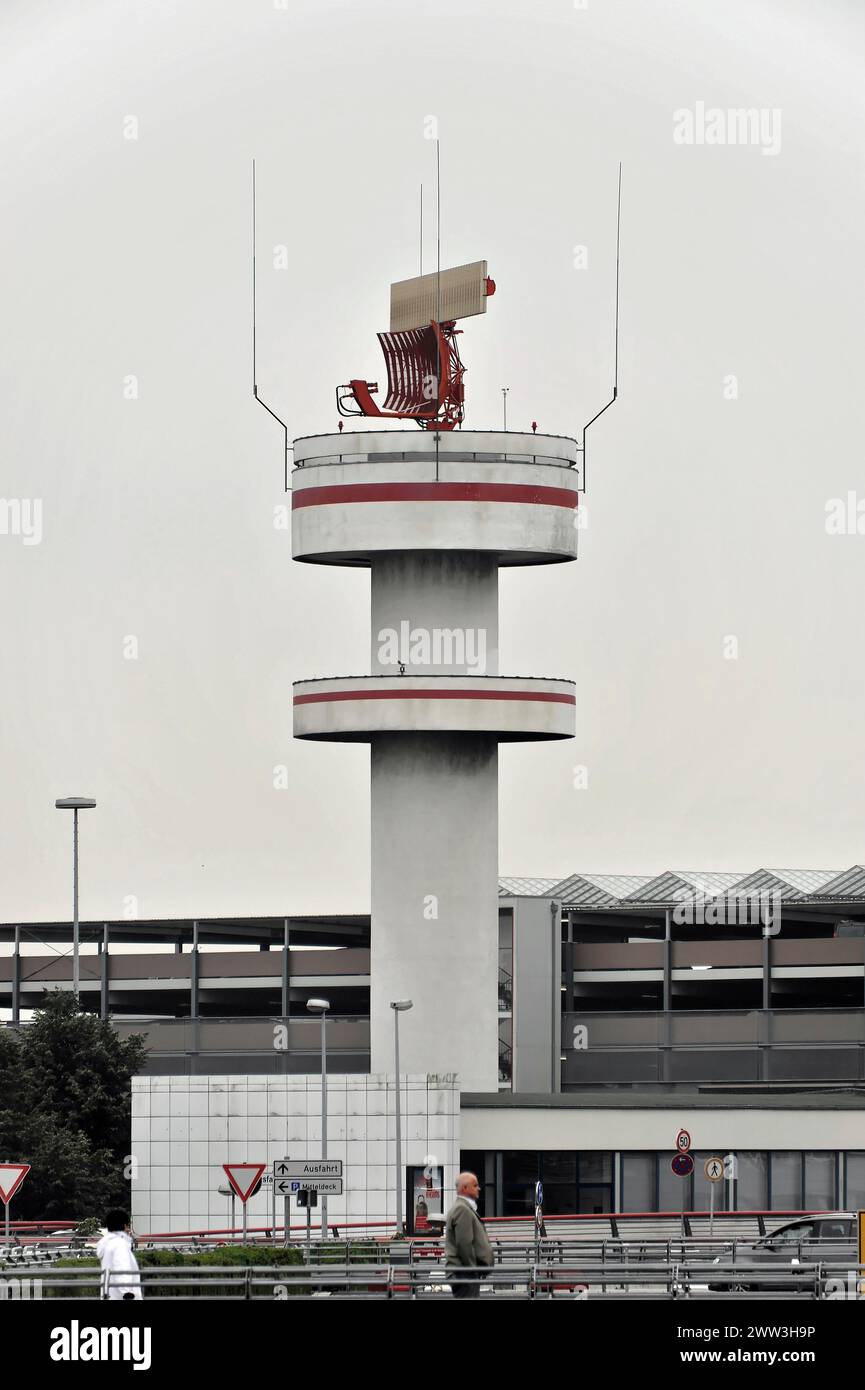 A maritime radar tower with antennas and technology in a harbour area ...