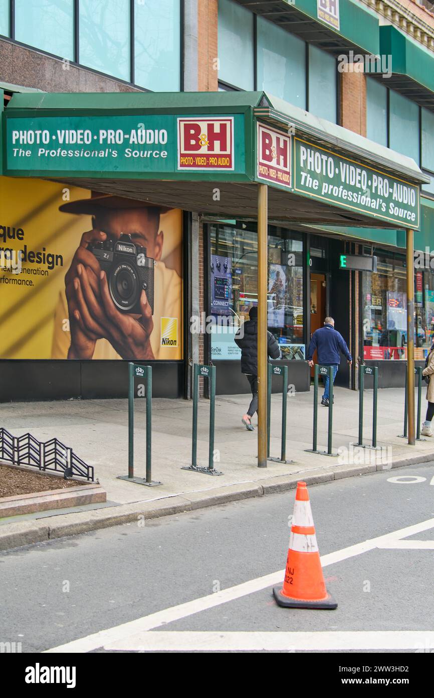 New York, NY, USA - March 21, 2024: The famous electronics store B H is ...