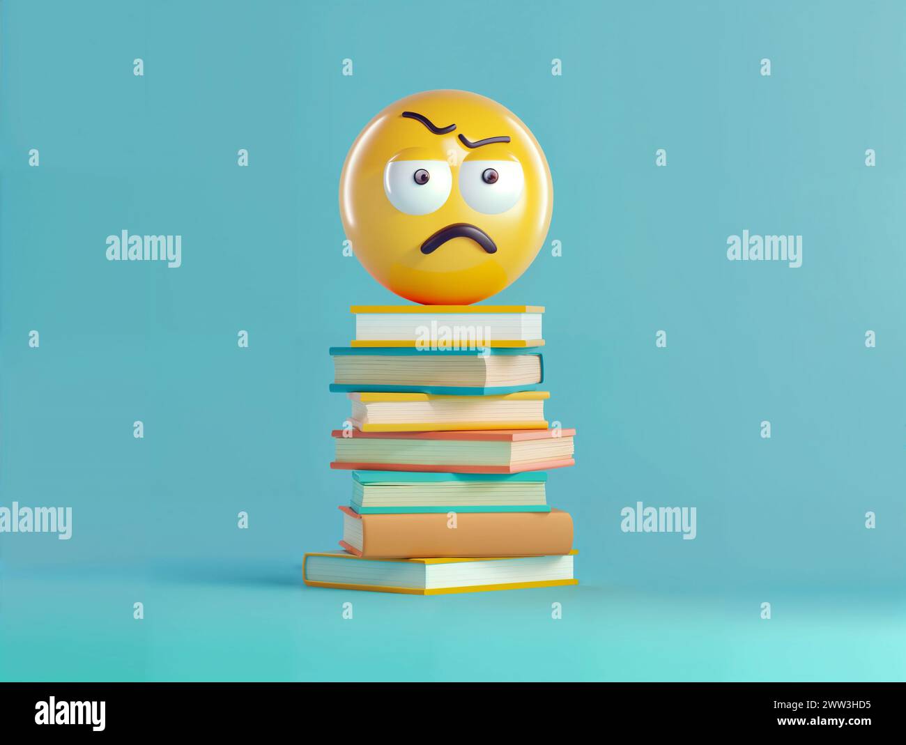 3d emoji on a pile of books emoticon symbol icon on blue background ...
