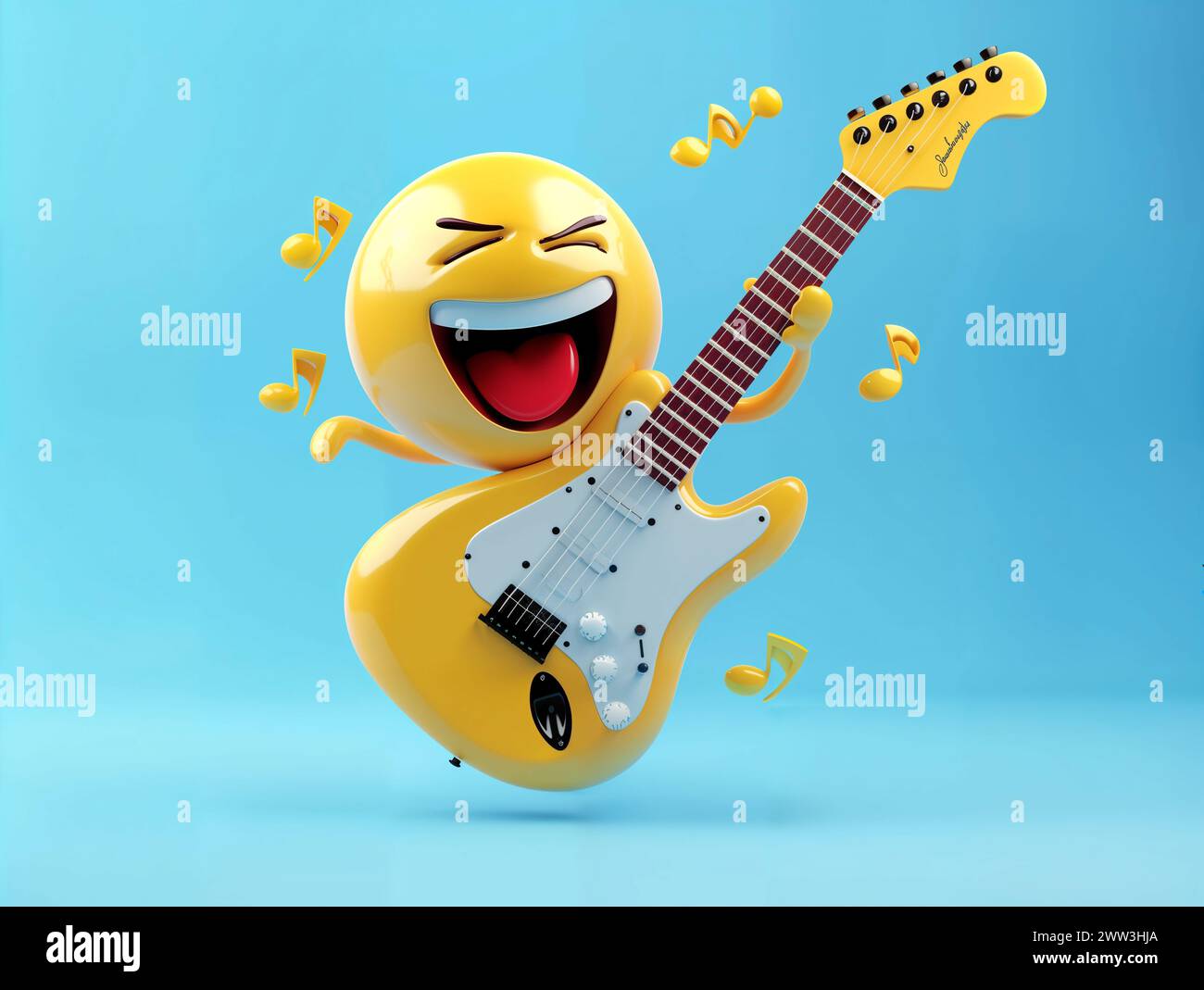 3d emoji playing guitar emoticon symbol icon on blue background Stock ...