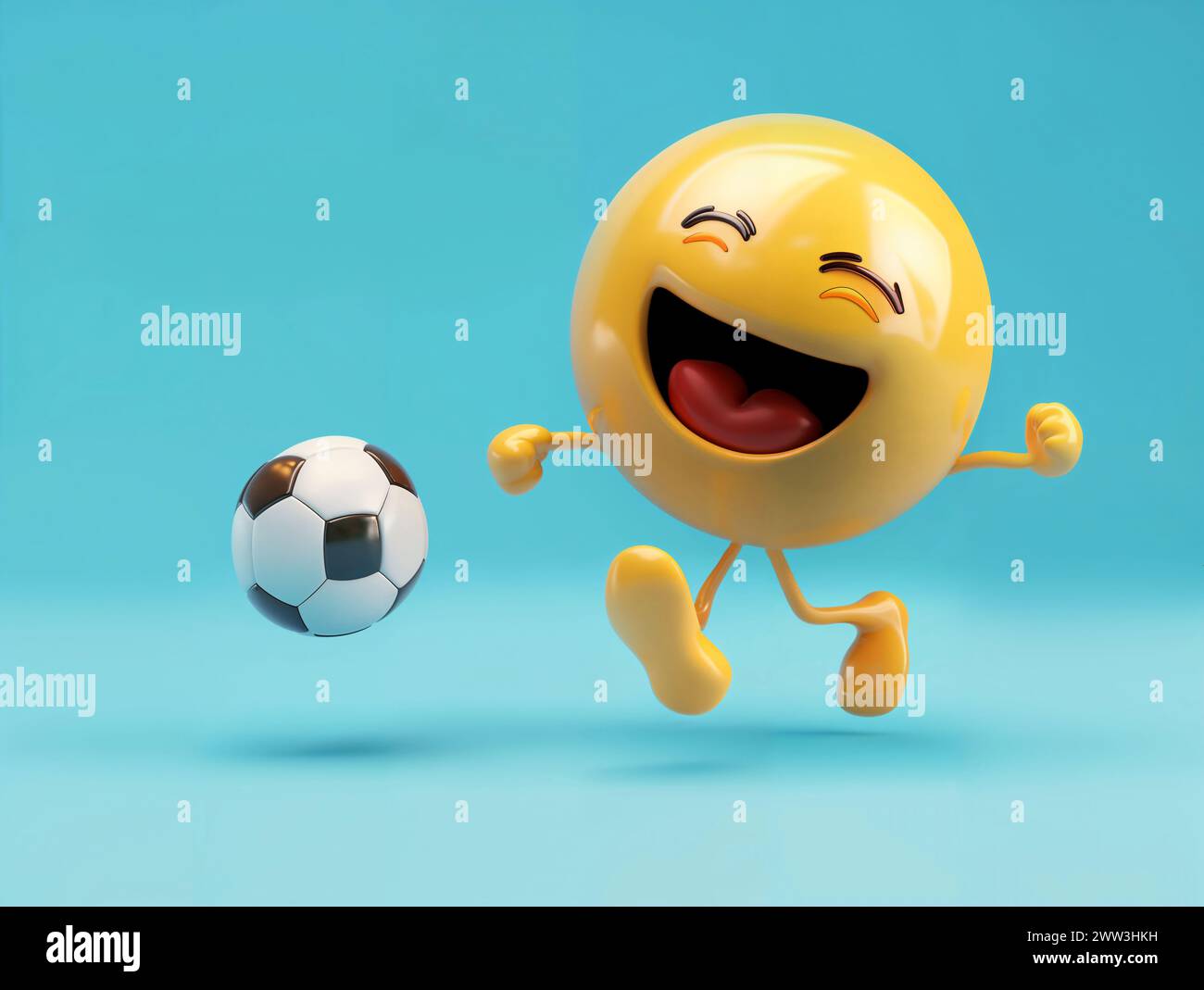 3d emoji playing football emoticon symbol icon on blue background Stock ...