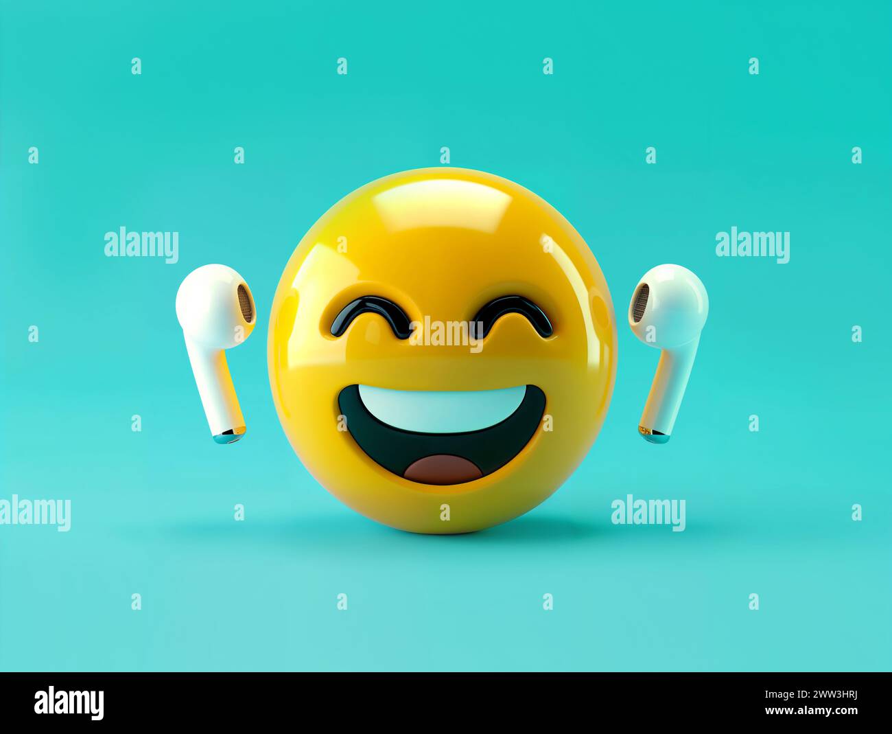 3d emoji with earbuds emoticon symbol icon on blue background Stock ...
