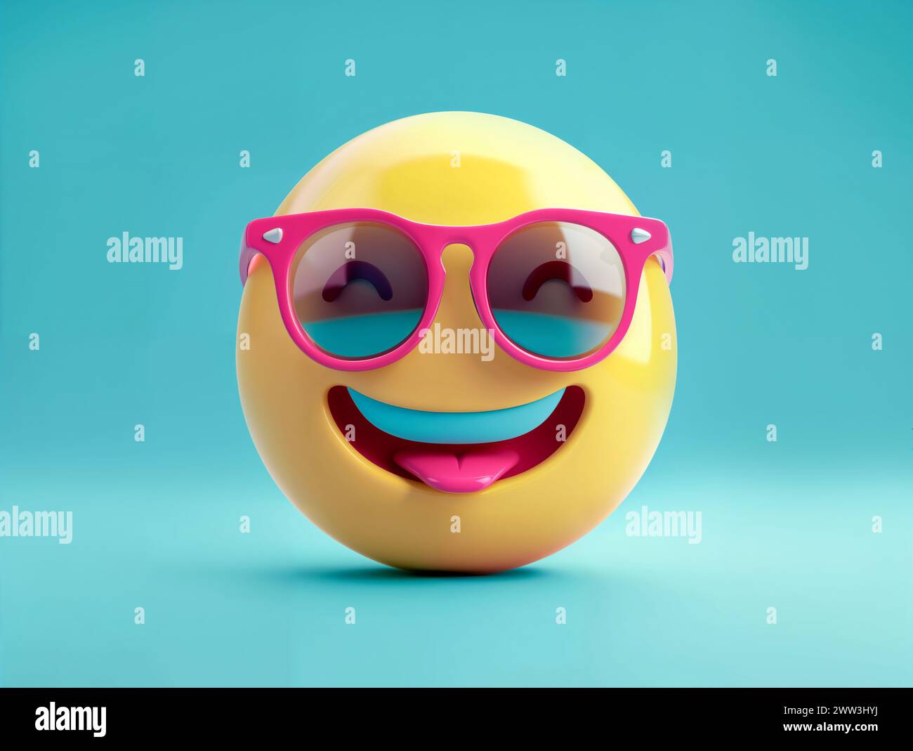 3d emoji with pink glasses emoticon symbol icon on blue background ...