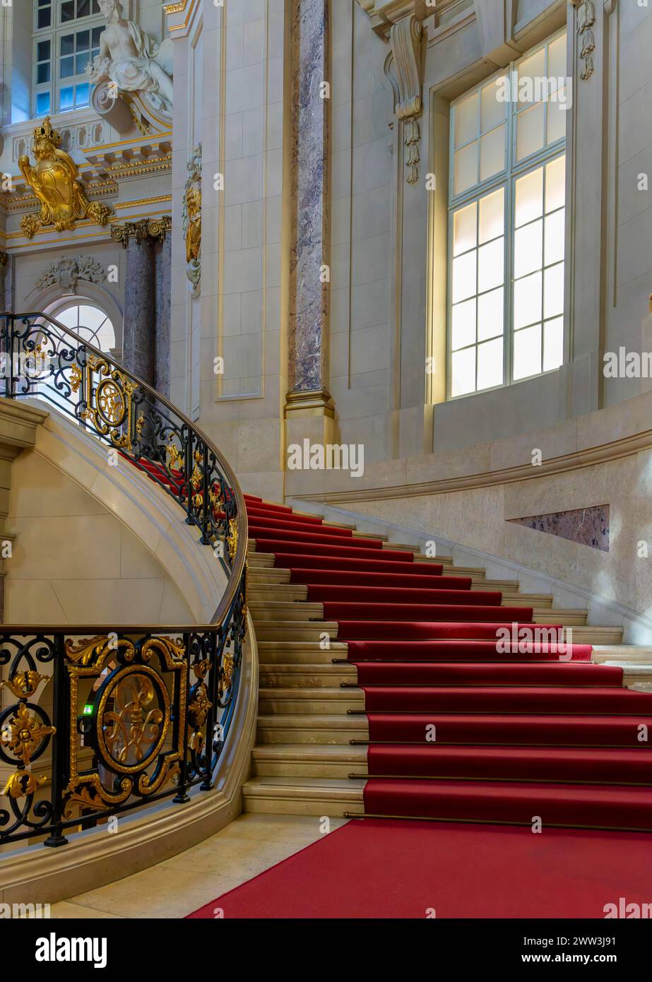 Interior view, historic staircase and window in the foyer, Bode Museum ...