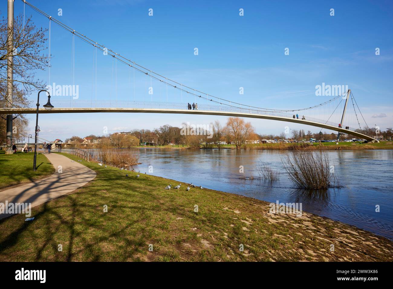The curved suspension bridge designed by Joerg Schlaich, called ...
