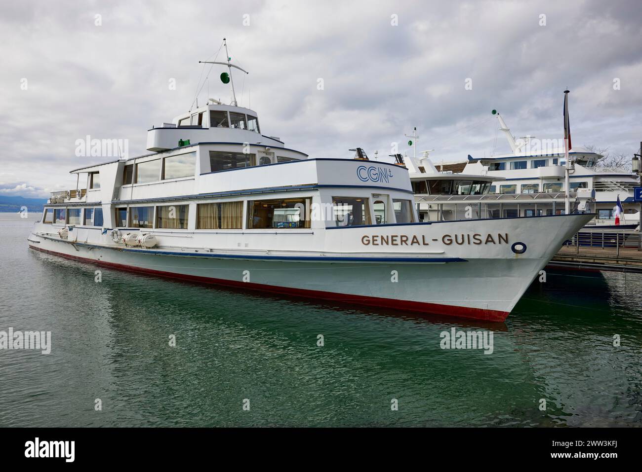 Excursion boat General Guisan in Ouchy harbour in the Ouchy district ...