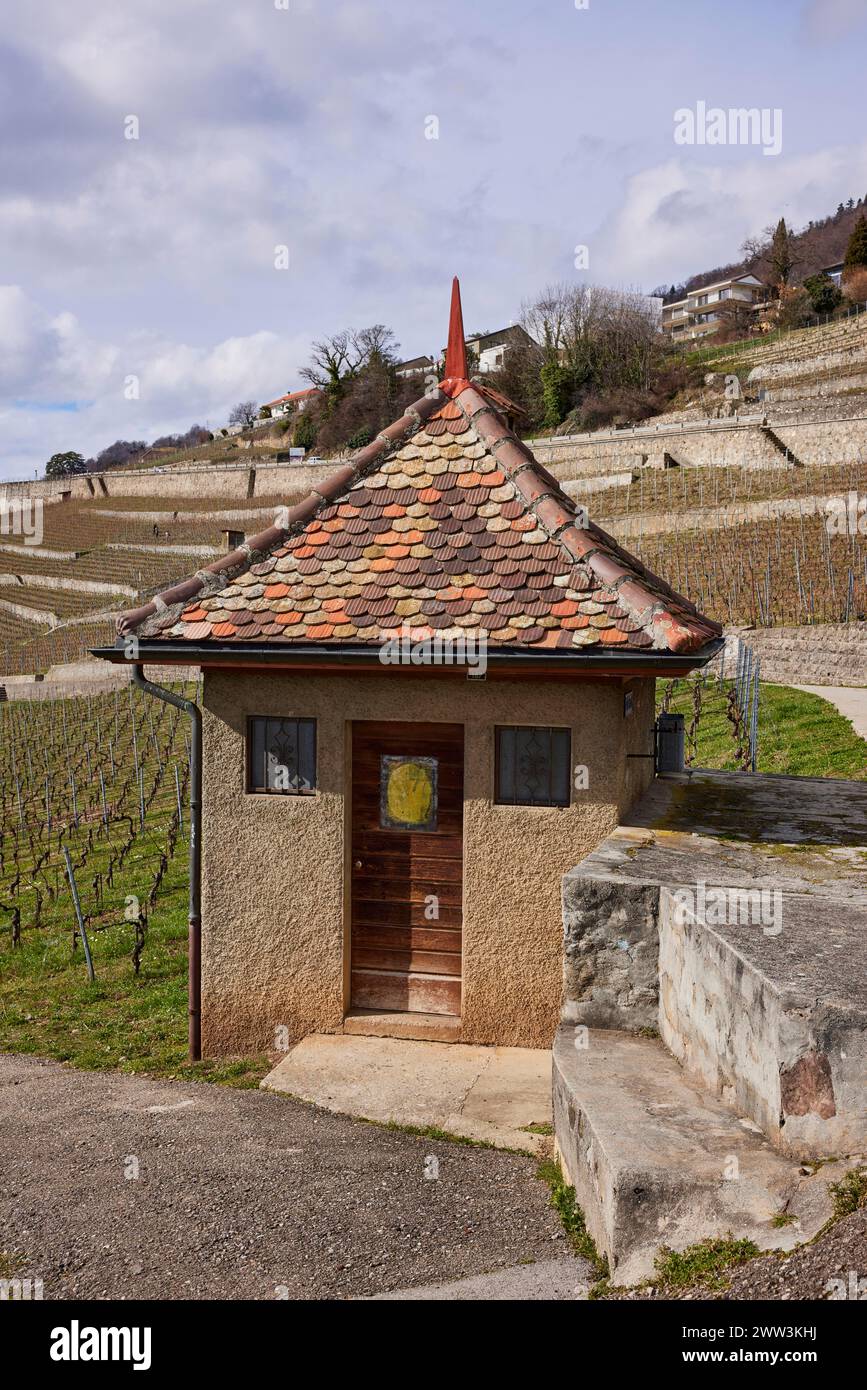 Historic small house with a square floor plan and red roof in the ...