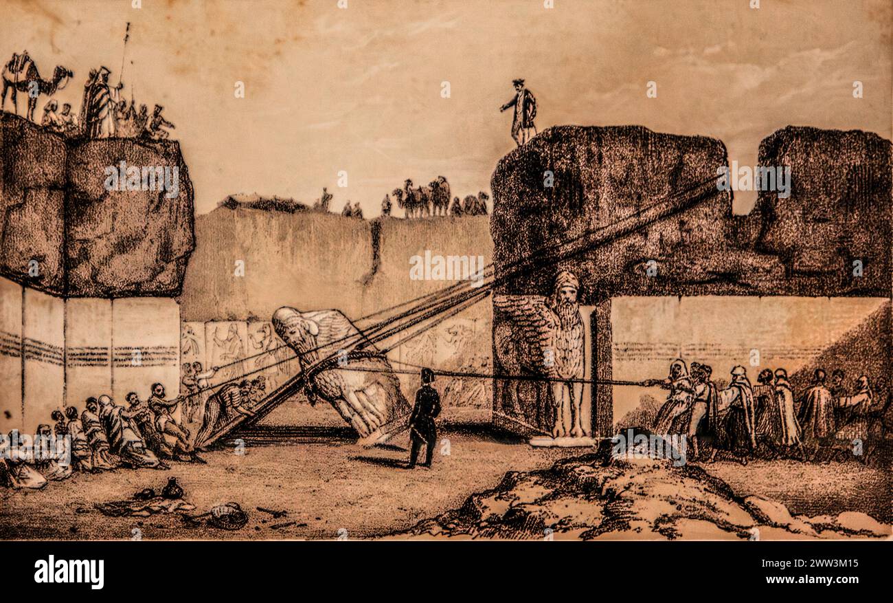 Nineveh and its ruins, download of the great winged bull, A. H. Layard ...